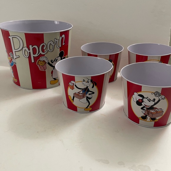 Other | Vintage Metal Disney Popcorn Bucket Set Of 5 Bowls Mickey ...
